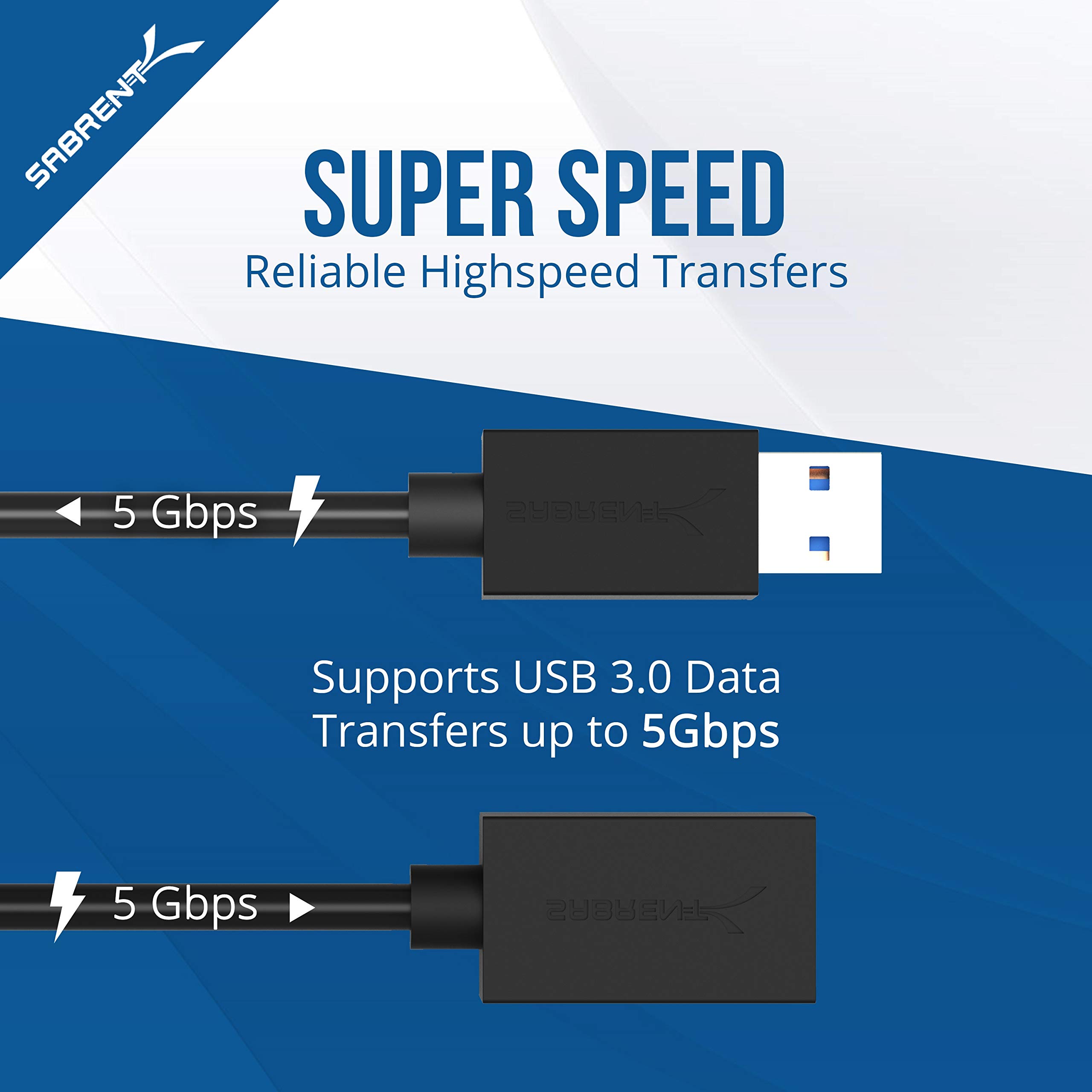 SABRENT 6 Ft 22AWG USB 3.0 Extension Cable - A-Male to A-Female in Black + 4-Port USB 3.0 Hub