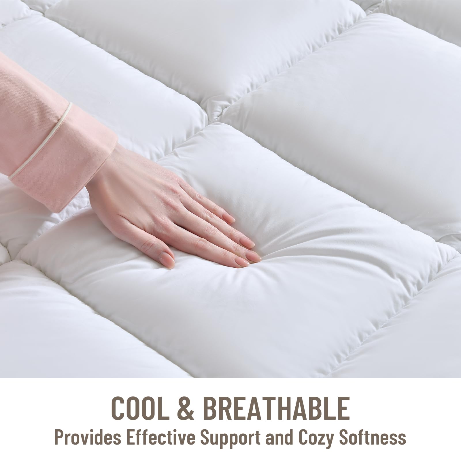 Cosmoluxe Mattress Topper Queen (80"x60"), 2 Inch Pillowtop Mattress Topper for Back Pain, Down Alternative Mattress Pad Cover with 8~21 Inch Deep Elastic Pocket, Navy Piping
