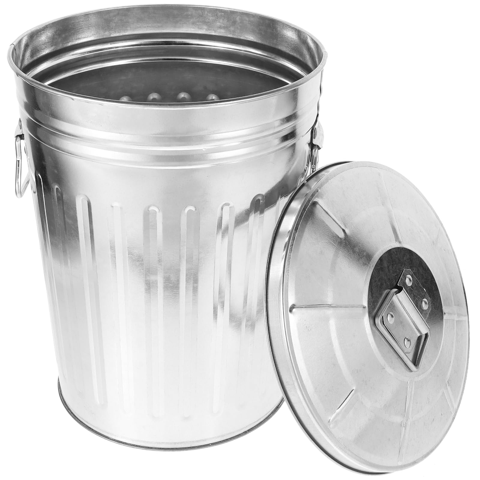 Luxshiny Galvanized Trash Can, Farmhouse Retro Metal Waste Bin Round Wastebasket Container Dog Poop Garbage Can for Bathroom Bedroom Home Office Backyard Patio