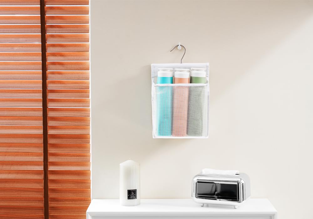 ALYER Hanging Mesh Shower Caddy Organizer Bathroom Storage Bag with Hooks for College Dorm, Gym, Swimming,RV and Travel,White