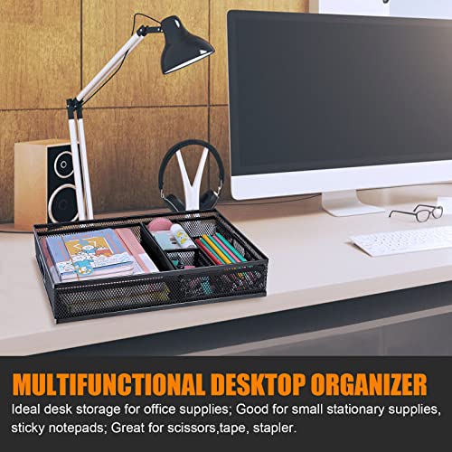 HOPECK Desk Drawer Organizer Tray for Office and Home, Metal Mesh Desk Organizer Storage Basket, 12.2 x 8.9 x 2.48inch,Black