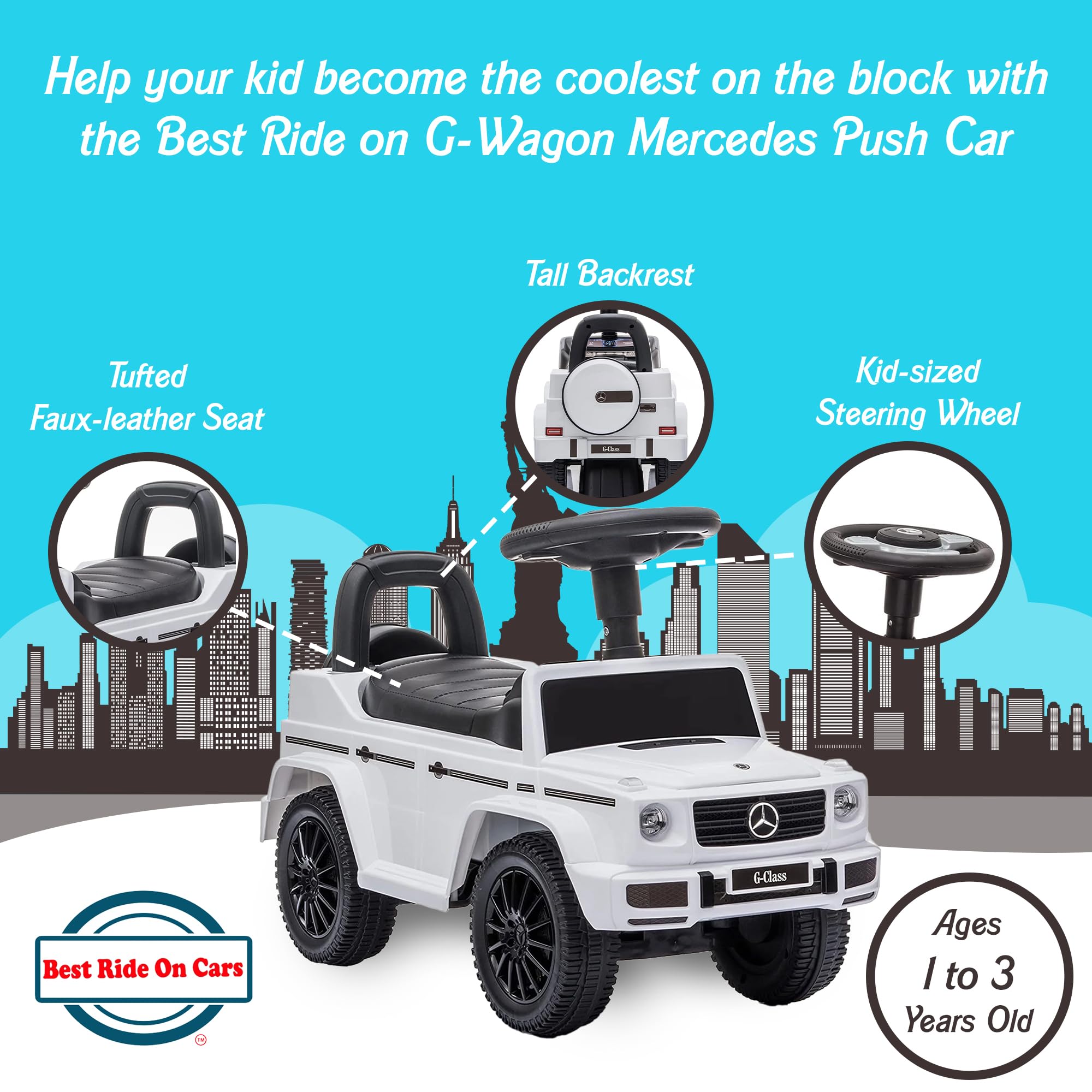 Best Ride On Cars Mercedes G-Wagon Push Car, White, Large