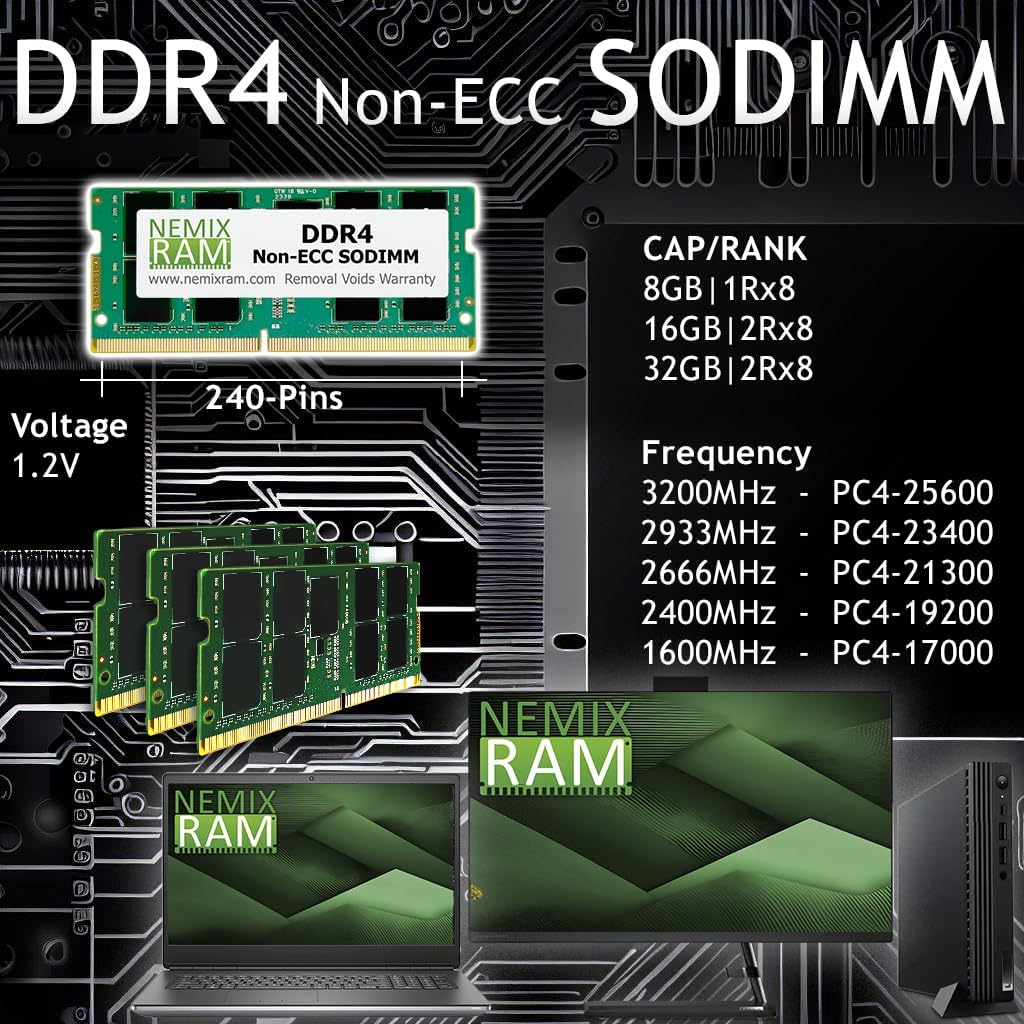 NEMIX RAM 64GB (2X32GB) DDR4 2666MHZ PC4-21300 2Rx8 1.2V CL19 260-PIN Non-ECC SODIMM Laptop PC Memory KIT
