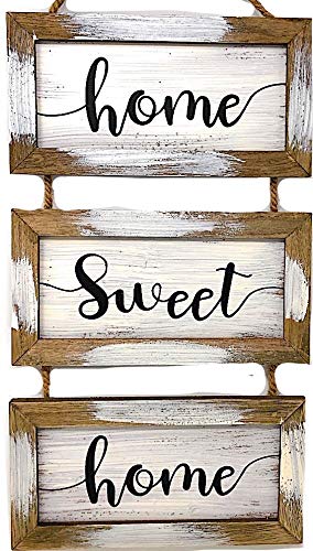 Home Sign For Wall Front Door Indoor Outdoor Country Rustic Primitive Decor Art 20" x 9" (Home Sweet Home)