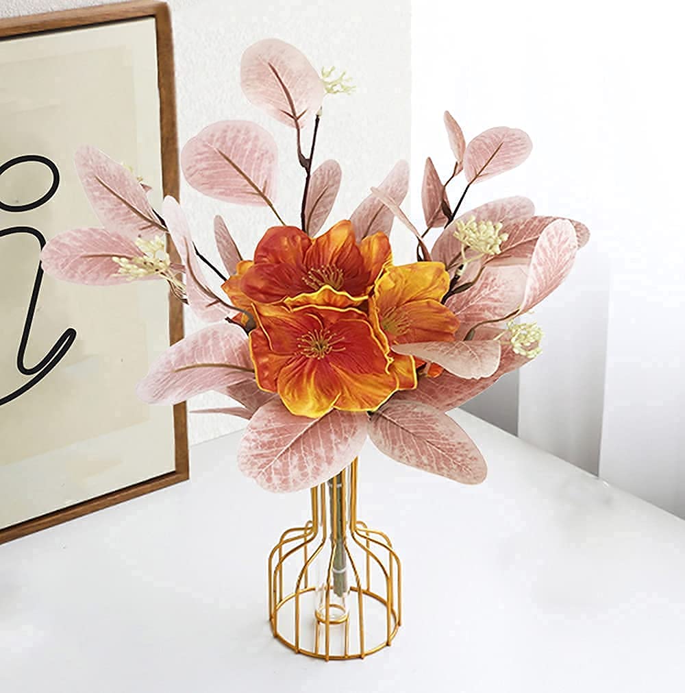 Auntroen Fake Flower Poppy Flower Leaf Combination Real Touch Latex Silk Fabric Artificial Flower, Kitchen Home Garden Party Wedding Decoration (Sunset+Pink) (B502)