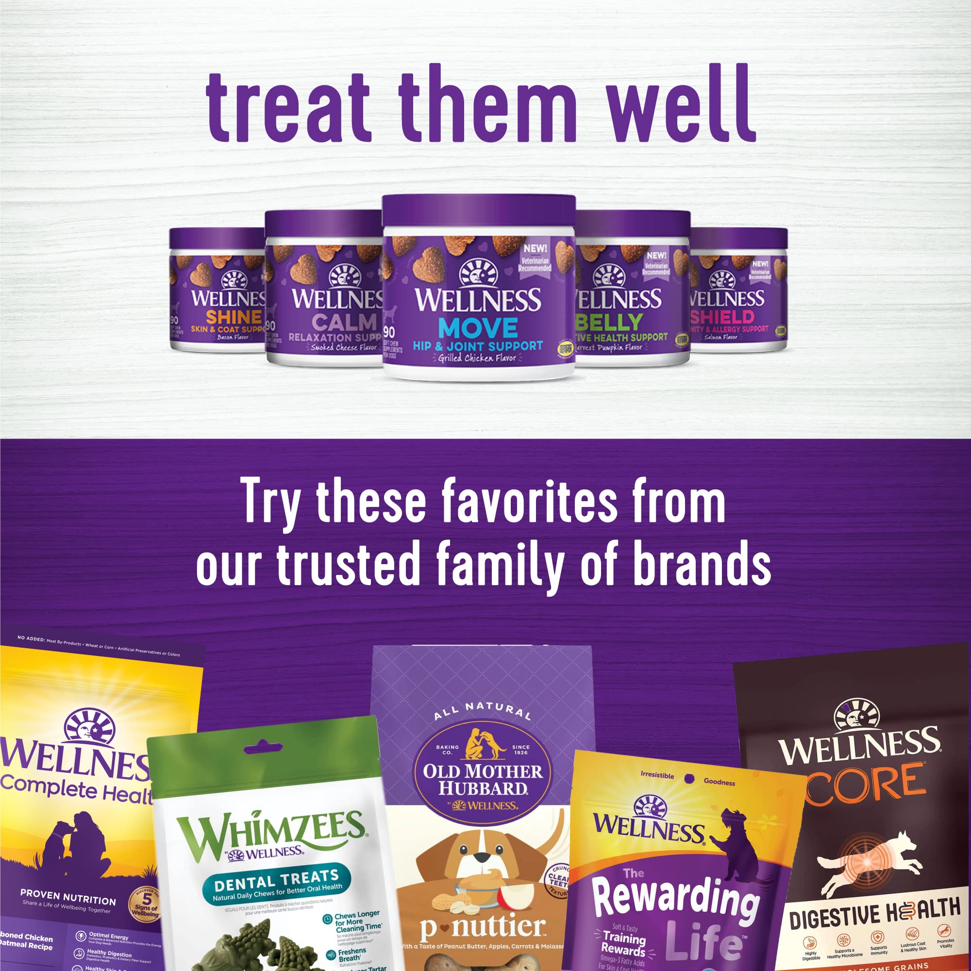 Wellness Complete Health Food + Supplements Bundle: Dry Dog Food with Grains (Chicken & Oatmeal, 30-Pound Bag) Skin & Coat Soft Chew Dog Supplements, Barkin' Bacon Flavored, 45 Count