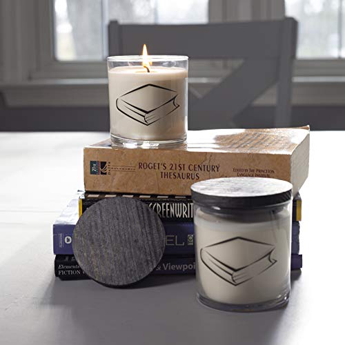 Library Book Scented Candle, 9 Oz with Glass Container - 100% Organic Soy Wax Lightly Scented with Clean Burning Natural Cotton Wick - Made in The USA