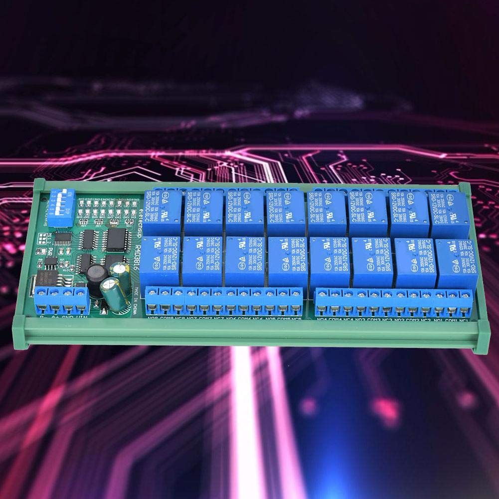 Neufday Relay Module,RS485 Relay PLC Electrical Expansion Module 12V 6-Channel for Mod-Bus RTU Protocol Remote Control(R4D3B16-R with DIN Rail Box)