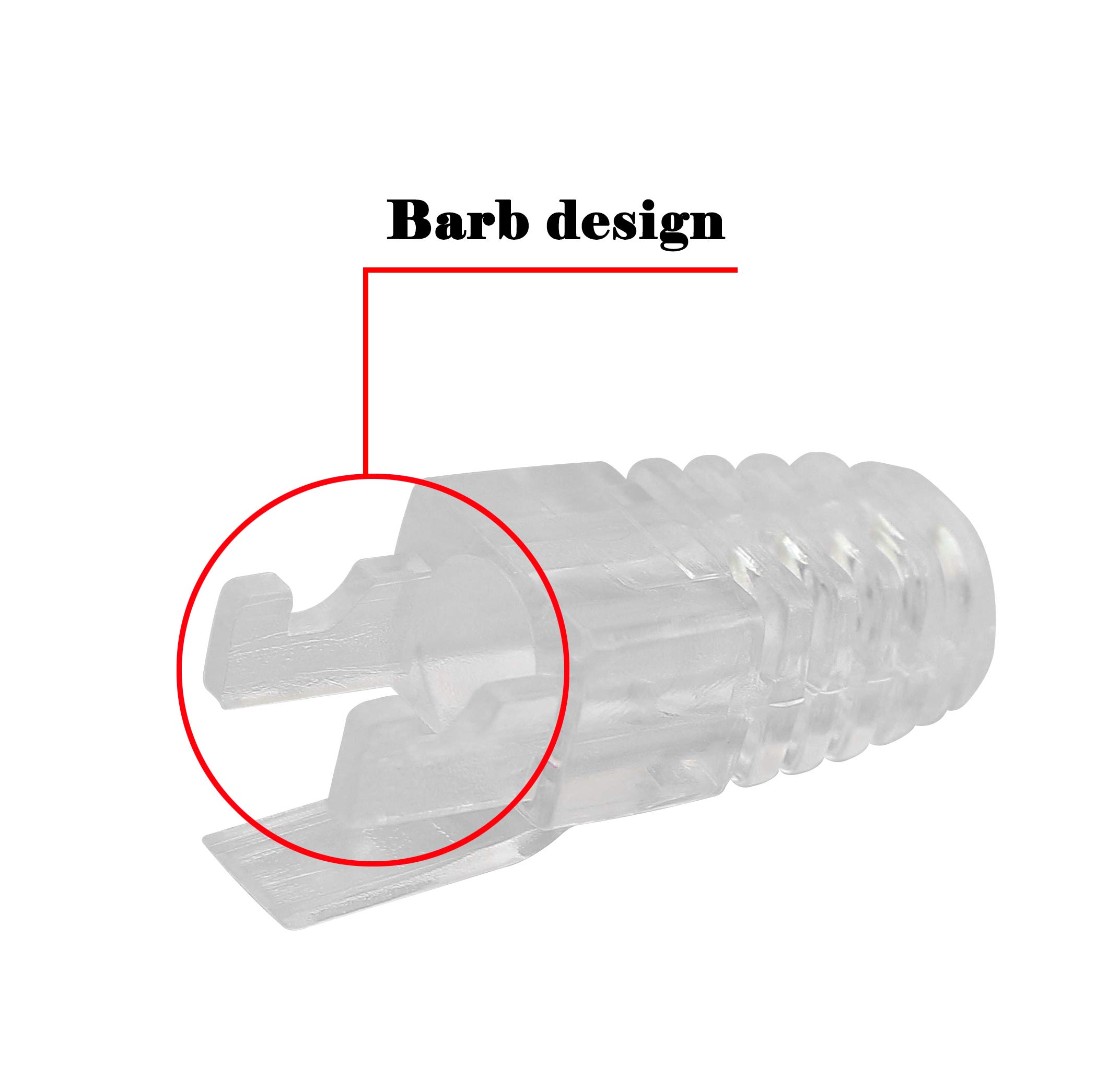 GELRHONR 100 Pcs RJ45 CAT6 Strain Relief Boots Connector for Standard CAT6 CAT6A Ethernet Cable LAN Cable Connector Boot Cover for Various Diameter LAN Cable-Clear