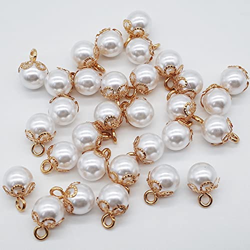 30Pcs Retro Vintage Pearl Buttons with Metal Shank for Clothes, Craft, Wedding Sewing, Artificial Pearl (10mm)