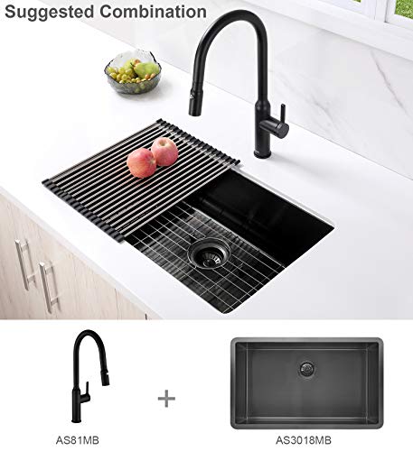 AguaStella AS81MB Matte Black Kitchen Sink Faucet with Pull Down Sprayer Single Handle High Arc