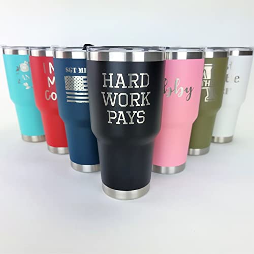 Custom Laser Engraved Insulated 20oz & 30oz Tumblers w/Splash Proof Lid - Personalized Gifts (30oz Tumbler, Black)