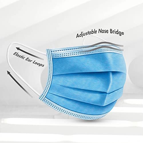 Tenergy Triple-layer Filtration Disposable Face Masks with Nose Clip and Ear Loops, 50 Pack Blue Masks