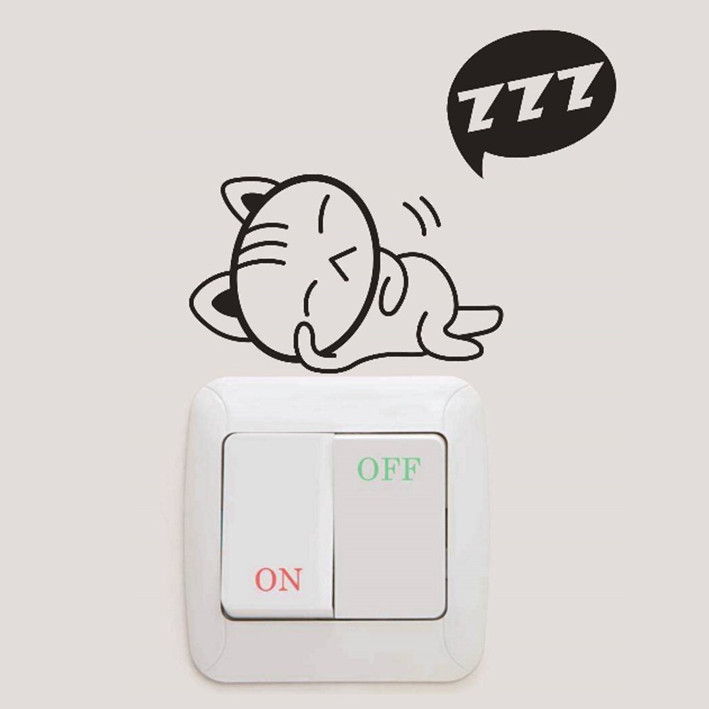 Removable Switch Sticker, 4 Pcs Cute Black Sleeping Cats Cartoon Wall Sticker, Light Switch Decor Decals, Family DIY Decor Art Car Stickers Home Decor Wall Art for Kids Living Room Office Decoration