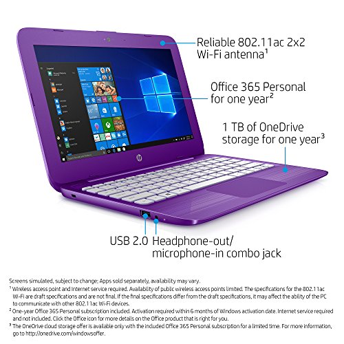 HP Stream (11-ah120nr) 11.6 Inch Laptop with Intel Celeron N4000 Processor, 4GB RAM, 32 GB eMMC Storage, Office 365 Personal 1-Year Included, Windows 10 (Infinity Purple)