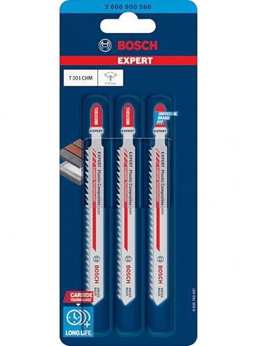 Bosch 3X Expert Plastic Composites Clean T301CHM Jigsaw Blade (for WPC Wood Plastic, Solid Surface Composite, Length 117 mm, Professional Accessory Jigsaw)