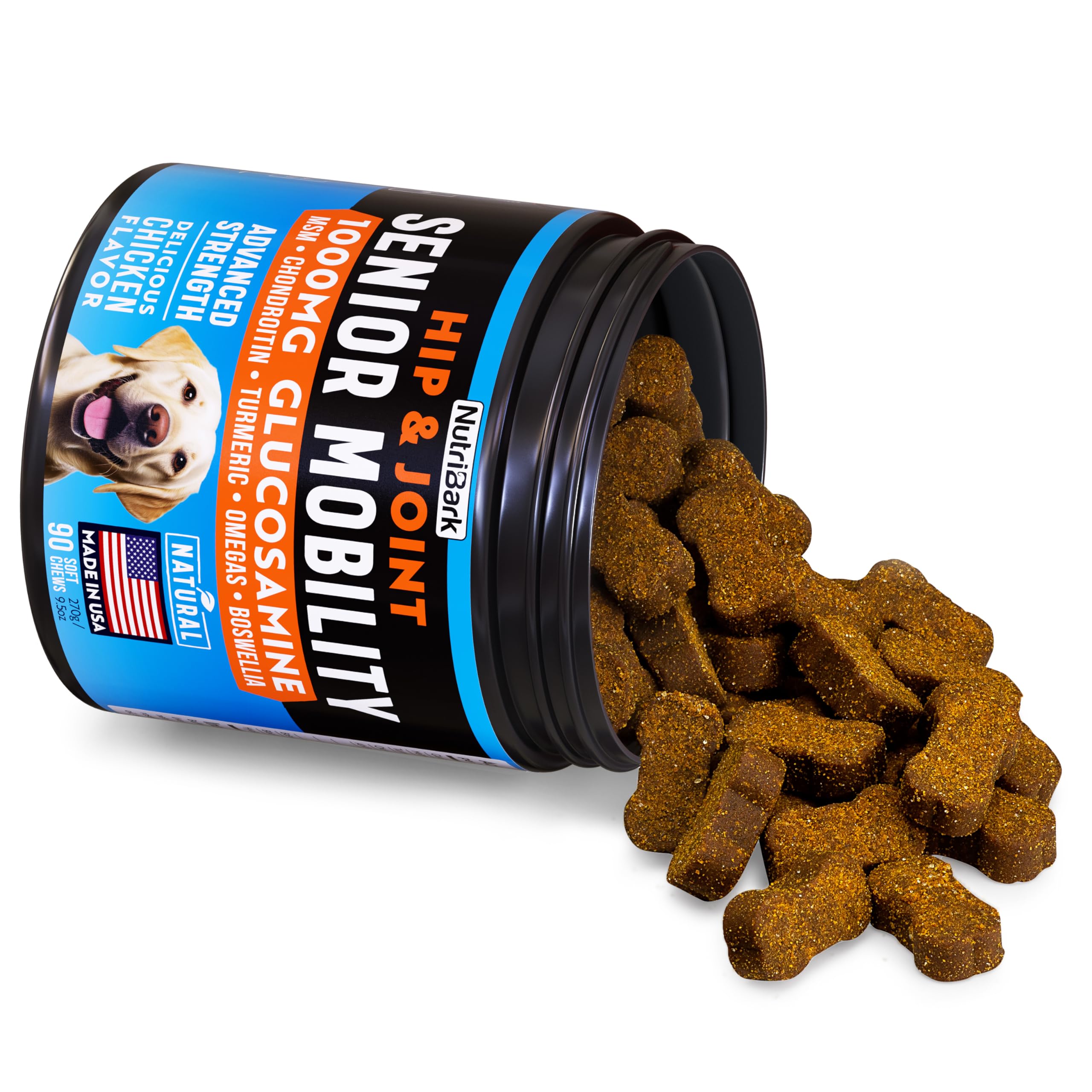 Senior Dog Joint Supplement -1000mg Glucosamine for Dogs -Advanced Hip & Joint Support Chews w/Glucosamine, Chondroitin, MSM, Turmeric & Omega 3 for Pain & Inflammation Relief, Improved Mobility