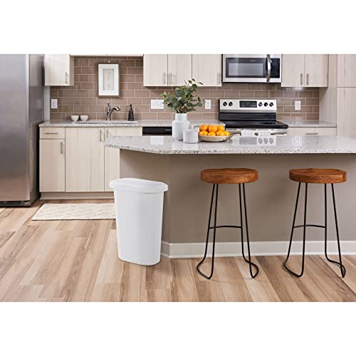 Rubbermaid 13.25 Gallon Rectangular Spring-Top Lid Kitchen Wastebasket Trash Can for Tall Trashbags, White (3-Pack)