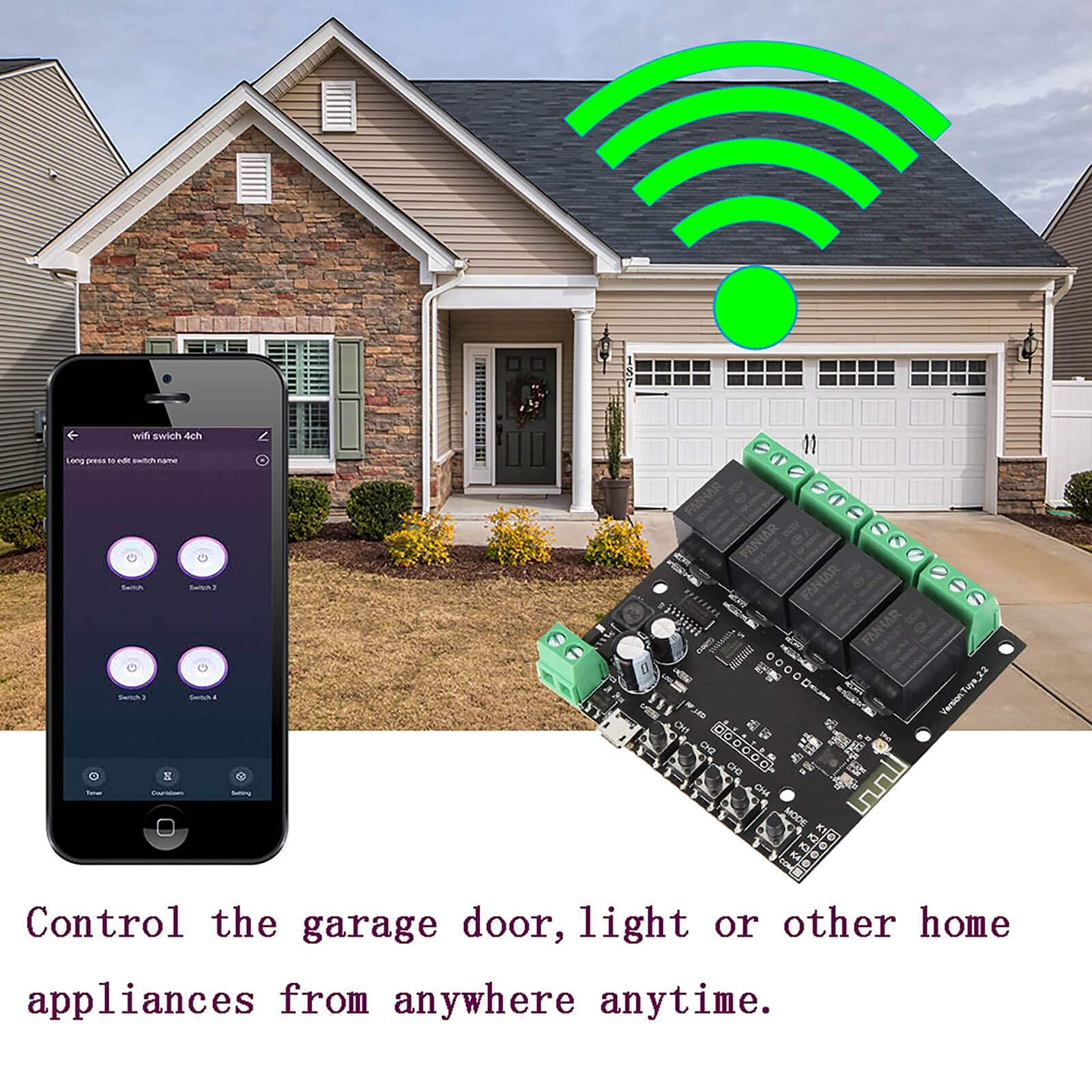 4-Channel WiFi Wireless-Relay Switch Module - Smart Momentary Inching Controller,DC 7-32V DIY Remote Control Garage Door,Compatible with Alexa Echo Google Home IFTTT