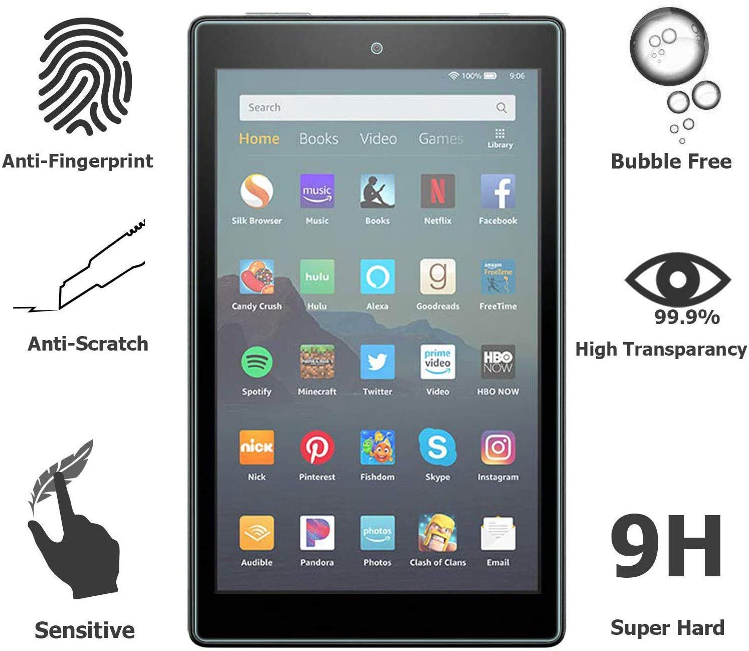 TANTEK [2-Pack Screen Protector for All-New Fire 7 / Fire 7 Kids Edition (9th/7th Gen, 2019/2017 Release),Tempered Glass Film,Ultra Clear,Anti Scratch,Bubble Free