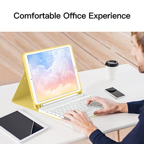 GUDOU Bluetooth Keyboard Smart Case for iPad 7th/8th/9th Generation 10.2 inch,Detachable iPad Keyboard Case with Pencil Holder,Auto Sleep/Wake (Yellow)