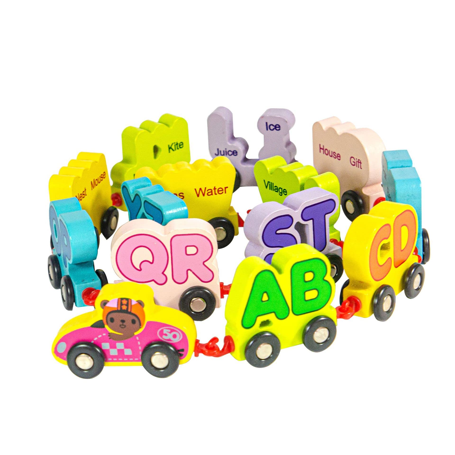 ACOOLTOY Wodden Alphabet Train, Great Gift for Christenings, New Baby, Birthdays