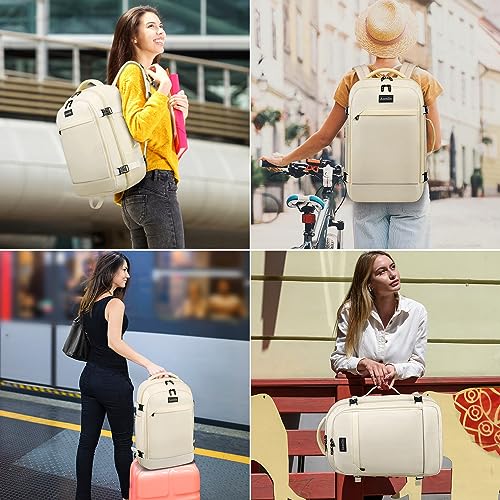 Asenlin 40L Travel Backpack for Women Men,17 Inch Laptop Backpack Flight Approved Luggage Carry On Water Resistant Computer Backpack for Weekender Overnight Large Daypack Beige