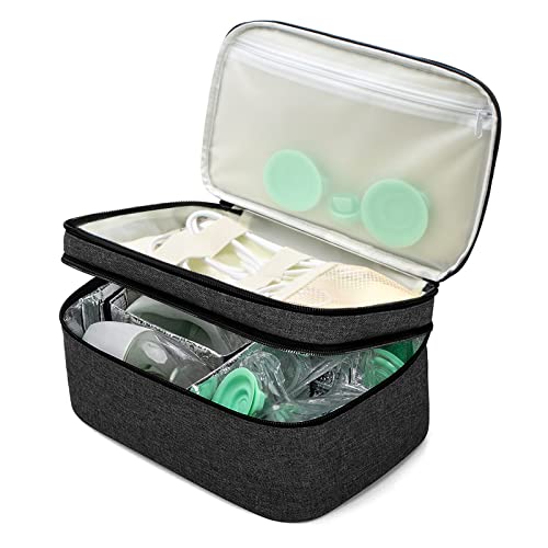 Breast Pump Bag Compatible with Willow and Elvie Breast Pump for Working Moms, Carrying Breast Pump Storage Bag with 2 Compartments for Wearable Breast Pump and Accessories(Black)