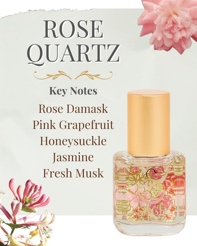 Rose Quartz Organic Perfume Oil Extract Roll-On by Sage- 1/4 oz, Vegan & Cruelty-Free, Floral Scent, Rose Damask, Honeysuckle, Jasmine