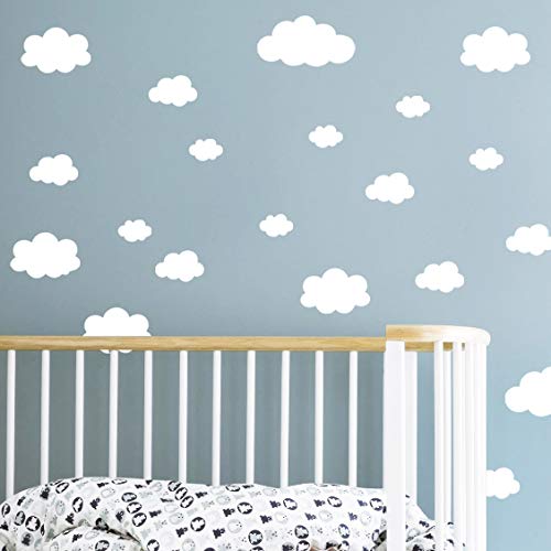 The Boho Design Clouds Wall Decals Peel and Stick for Kids, Baby Bedroom Nursery and Living Room. Adhesive Vinyl Wall Stickers Decor (White)