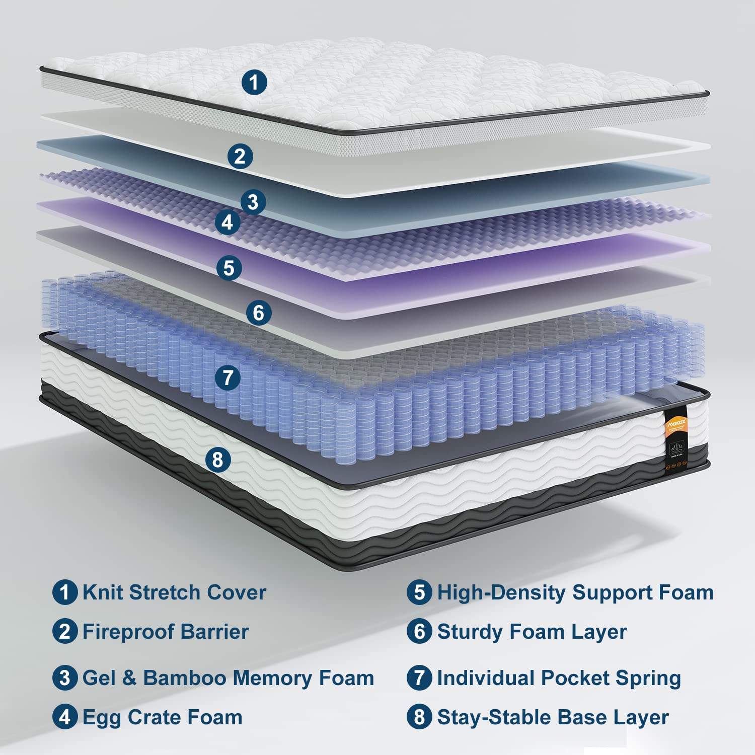 Maxzzz Full Size Mattress in a Box 14 Inch Bamboo & Gel Infused Memory Foam Pocket Spring Hybrid Mattress - Medium Firm Double Mattress - CertiPUR-US Certified