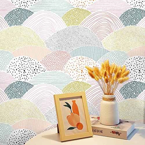 CiCiwind Peel and Stick Wallpaper Pink/Teal Removable Self-adhesive WallPaper for Bedroom Watercolor Rainbow Wall Paper 197"×15.5" Pink Fun Contact Paper for Walls Covering Decoral Paper for Kids Room