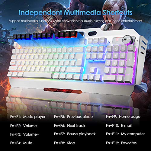 Wireless Gaming Keyboard and Mouse,16 Kinds RGB LED Backlit Rechargeable Keyboard Mouse with 4800mAh Battery Metal Panel,Mechanical Feel and Gaming Mute Mouse for PC Gamers(White RGB Backlit)