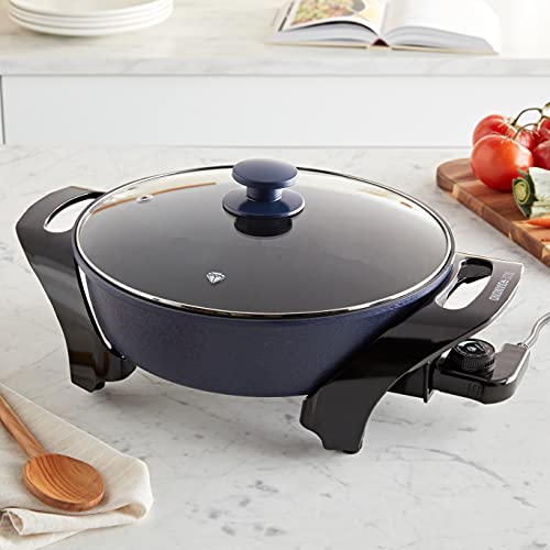 Blue Diamond Ceramic Nonstick Split Savor, 5.5QT Electric Skillet Hot Pot with Divider, Dishwasher Safe, Adjustable Temperature Control, PFAS-Free, Blue
