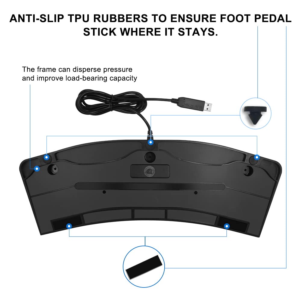PCsensor USB Foot Pedal PC 3 Key Foot Pedal Customized Foot Switch Programmable Computer Keyboard Mouse for Video Game Control Office Work Sheet Music Page Turner Action Control HID (Photoelectric)