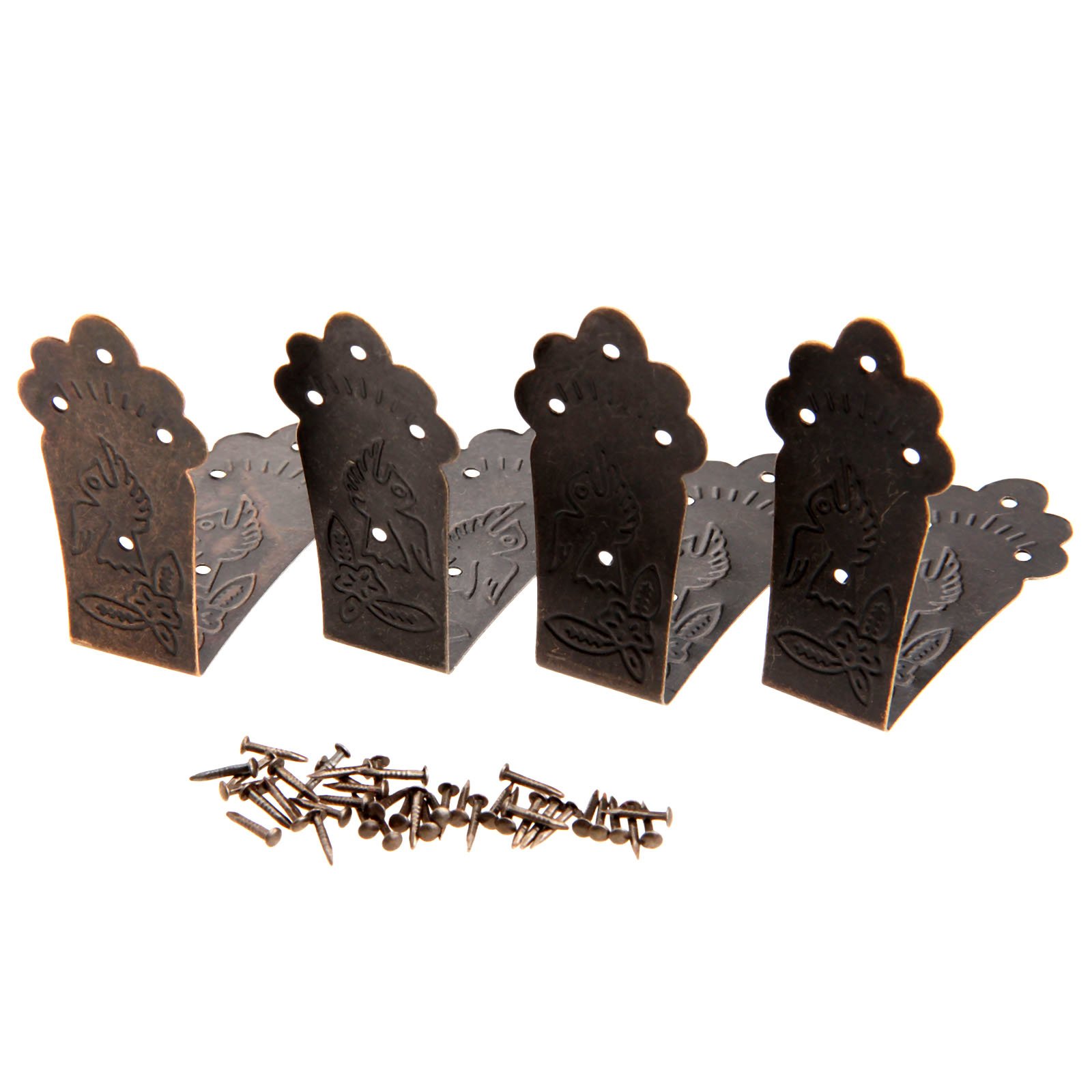 dophee 4Pcs Antique L Shaped Corner Guards, Embossing Decorative Edge Corner Bracket Corner Protectors Guard Cover with Mounting Screws for Chest Case Wooden Box - 2.17"x2.17"x0.98"