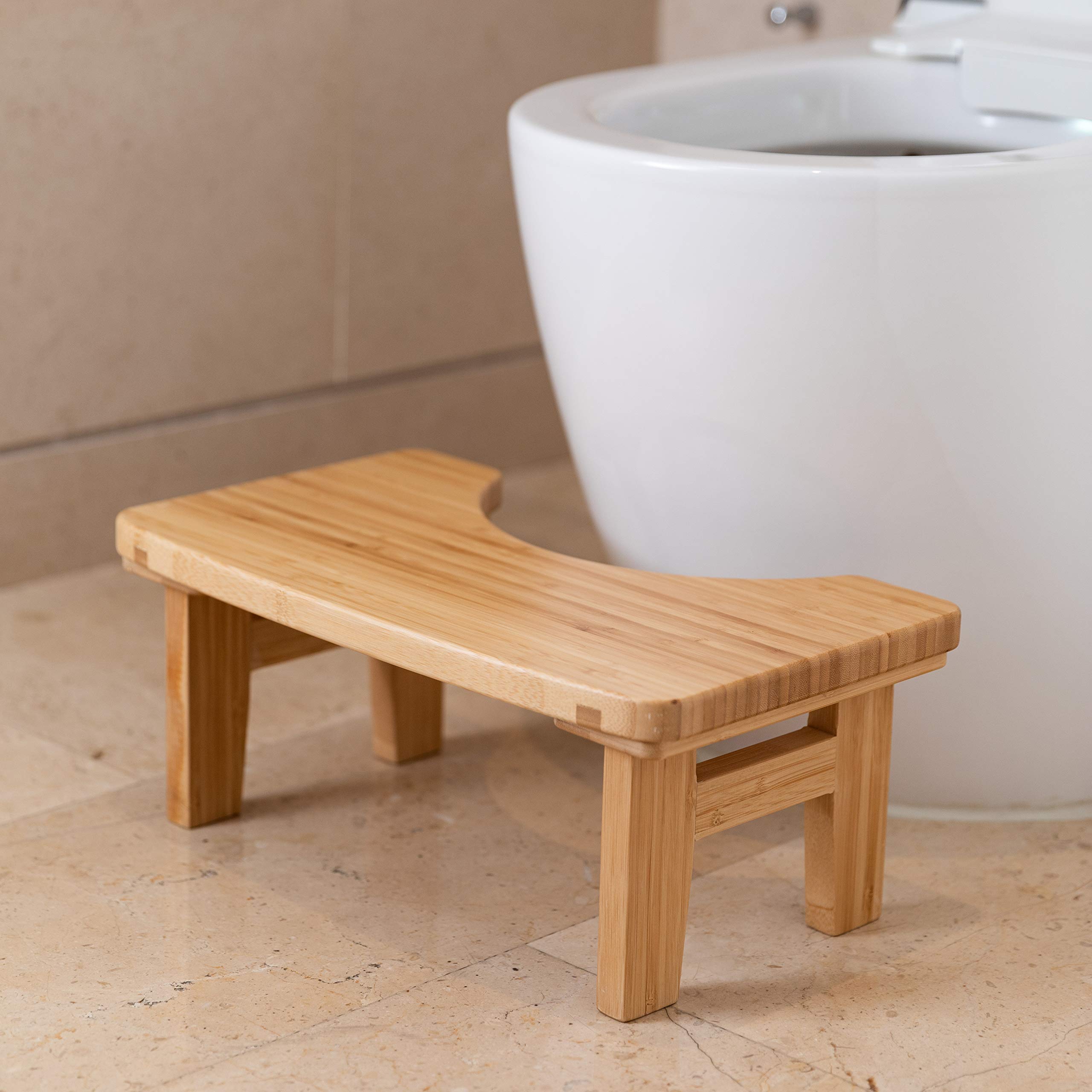 GOBAM Bamboo Bathroom Toilet Stool, Large, 7.9 inches - Squatting Step Stool for Toilet Assistance, Poop Stool for Kids and Adults, Wooden Bath Stool, Minimalist Design