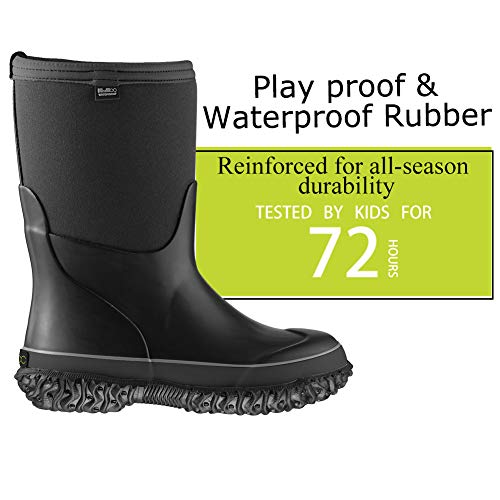 MCIKCC Unisex-Child Kids Waterproof Winter Rain Boots, Classic Youth Insulated Neoprene Rubber Boot for Toddler Boys Girls,Black,Size 6