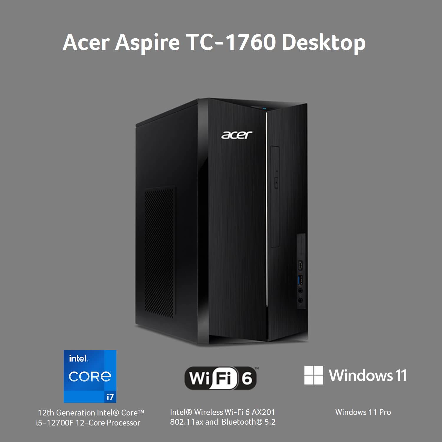 Acer Aspire TC-1760-UA93 Desktop | Intel Core i7-12700F 12-Core | NVIDIA GeForce GTX 1660 Super & 21.5 Inch Full HD (1920 x 1080) IPS Ultra-Thin Zero Frame Computer Monitor
