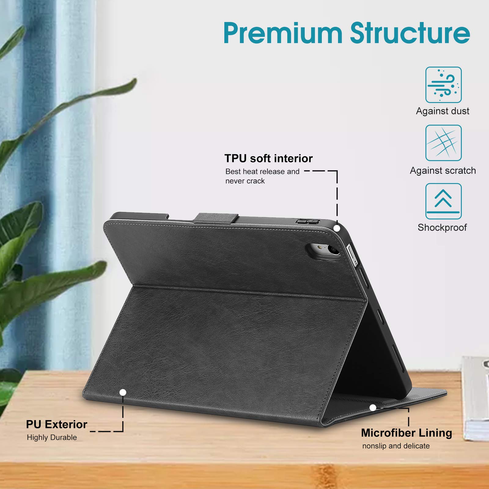 ProCase for iPad Air 11 Inch 2024 / iPad Air 5 2022 / Air 4 2020 Case 10.9 [Support Pencil 2 Charging], Leather Stand Folio Protective Cover Case with Pencil Holder for iPad Air 10.9/11 Inch -Black