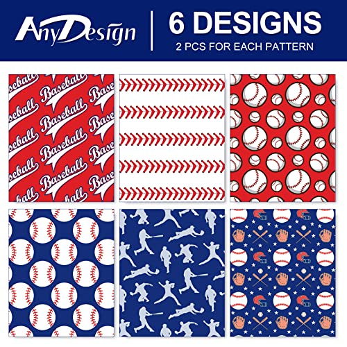 AnyDesign 12 Sheet Baseball Wrapping Paper Red Blue White Sports Gift Wrap Paper Bulk Folded Flat Baseball Print Art Paper for Baseball Theme Birthday Party DIY Crafts Gift Wrapping, 19.7 x 27.6 Inch