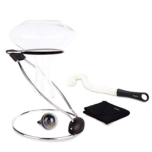 VOOV Contemporary Premium Decanter Cleaning Set with Glass Decanter, UNIQUE FOLDABLE Drying Stand, Cleaning Beads, Cleaning Brush and Microfiber Drying Cloth