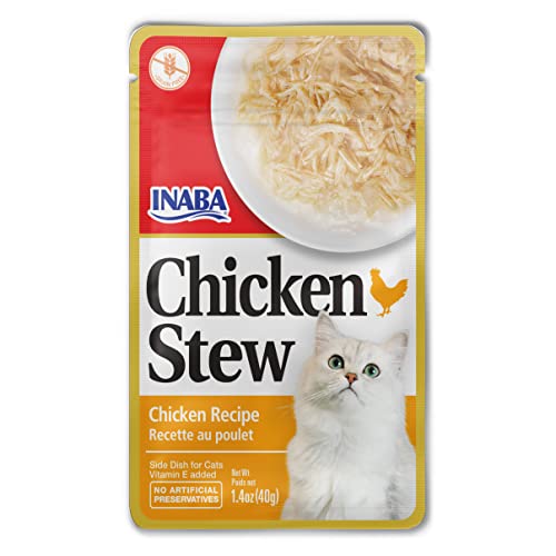 INABA Chicken Stew Side Dish/Complement/Dry Cat Food Topper/Treat for Cats with Vitamin E, Eight 1.4 Ounce Pouches