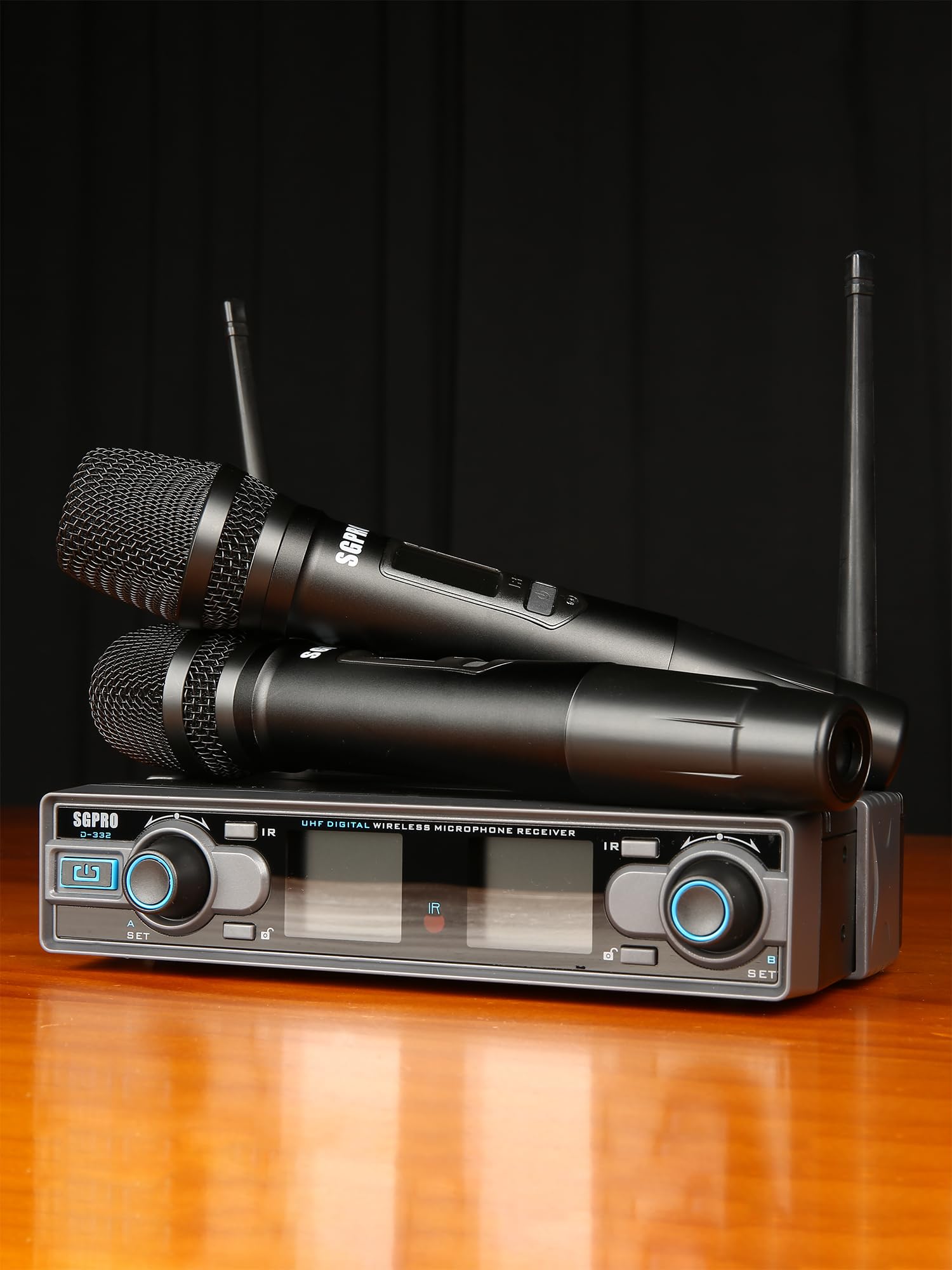 SGPRO Dual Handheld Wireless Microphone System 262Feet 90 Preset UHF Frequencies, Bodypack, Head-Worn & Lavalier Mics for Live Performance, Karaoke, DJ, Church, Classroom & PA Systems (D-332HH)