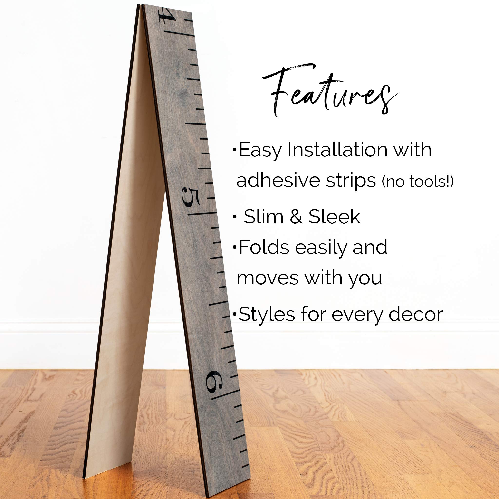 HEADWATERS STUDIO Wooden Growth Chart for Wall-Kids Sizing Chart, Height Measurement for Wall, Kids Height Wall Chart, Kids Height Ruler, Height Growth Chart for Kids - Love Grows Here Gray (63"x6.7")