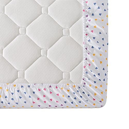 Hearts & Rainbow Crib Bedding Set - 3-Piece, Includes Quilt, Fitted Crib Sheet, and Changing Pad Cover - Rainbow Baby Crib Bedding, Farmhouse Nursery Décor, Baby Room Decorative Set for Girls