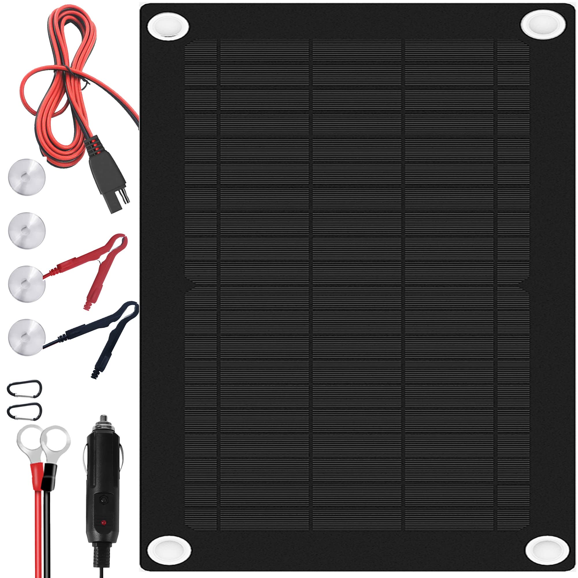 30W Solar Battery Charger 12 Volt with Upgrade Charging Algorithm , 2023 Upgraded Solar Car Battery Charger for Boat Car RV Motorcycle Marine Automotive Black