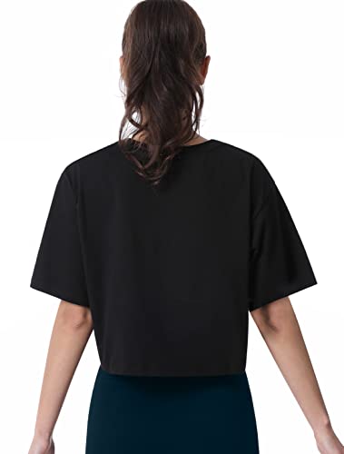 Cosy Pyro 4-Pack Women's Cotton Crop T-Shirts Short Sleeve Solid Cropped Athletic Top Round Neck Casual Workout Yoga Tees Black/White/Gray/Navy M