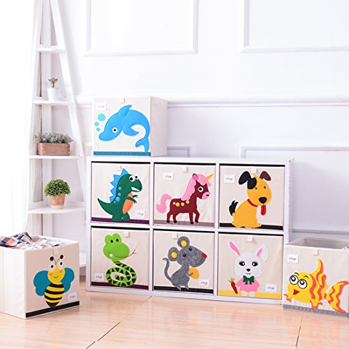 DODYMPS Foldable Animal Canvas Storage Toy Box/Bin/Cube/Chest/Basket/Organizer For Kids, 13 inch (Bee)