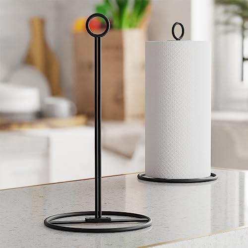 Black Paper Towel Holder Countertop, Kitchen Paper Towel Stand Holder for Kitchen Organization and Storage Standard and Large Size Rolls (Black)